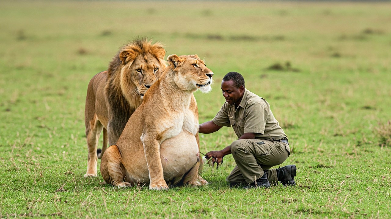 Man risked his life to help a lioness give birth, a few minutes later ...