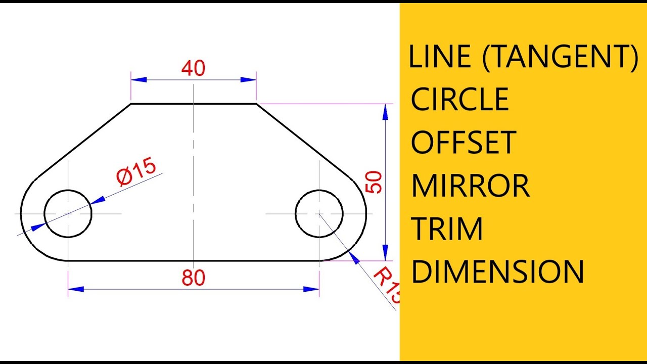 AutoCAD tangent line, offset - YouTube
