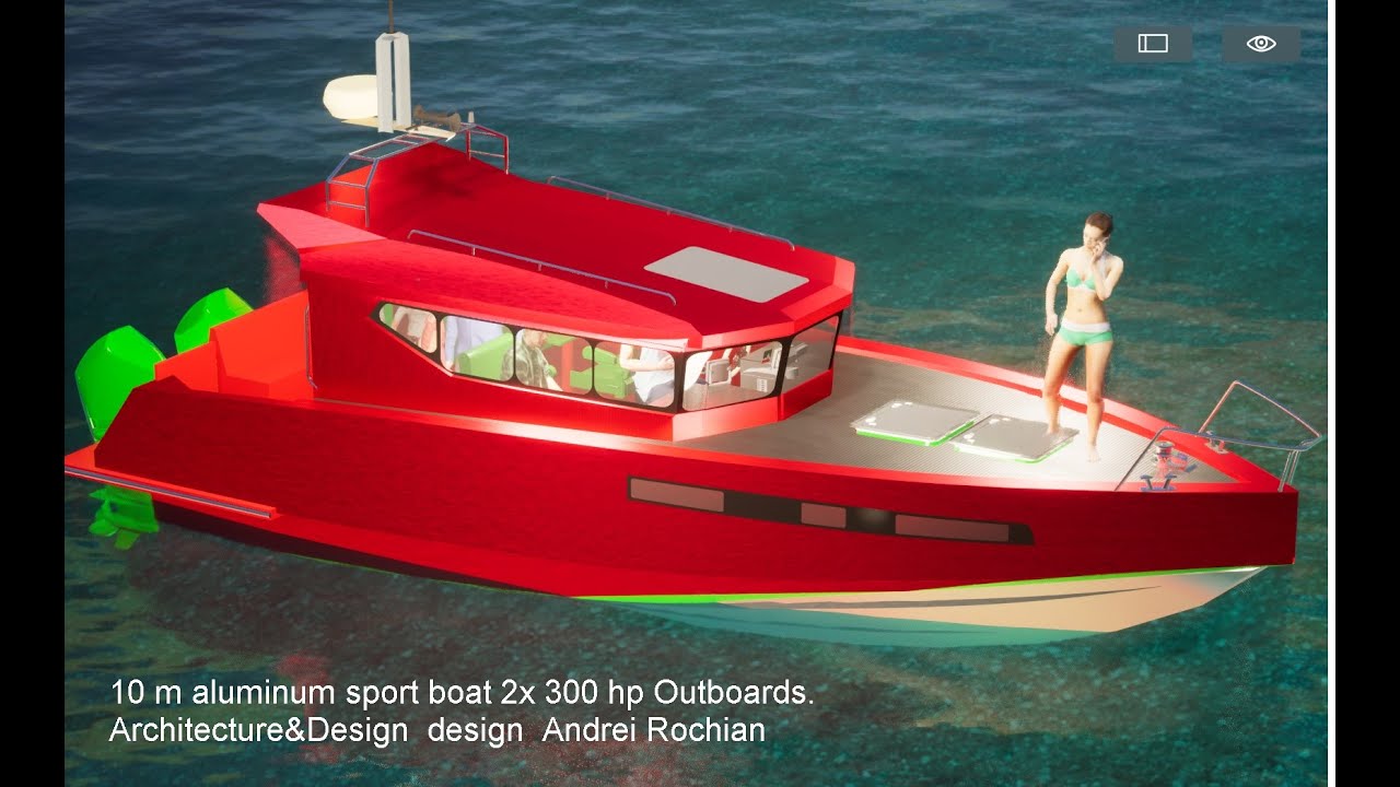 10 m aluminum sport boat 2x 300 hp Outboards Concept Architecture ...