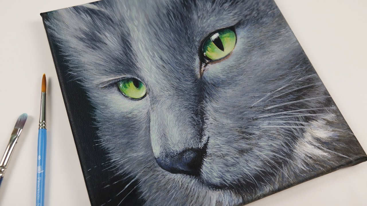 How I Painted a Realistic Cat Portrait | Cat Acrylic Painting - YouTube