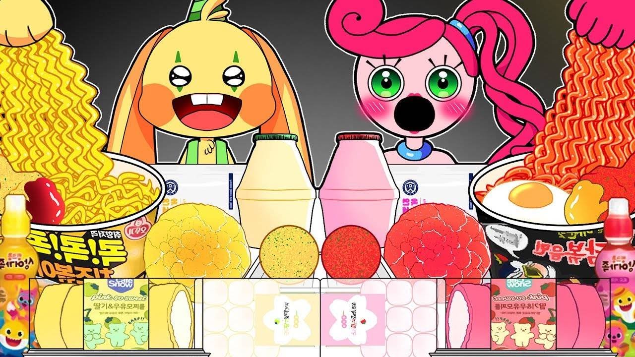 🥡Convenience Store Yellow VS Red Mukbang Bunzo Bunny VS Mommy Long Legs ...