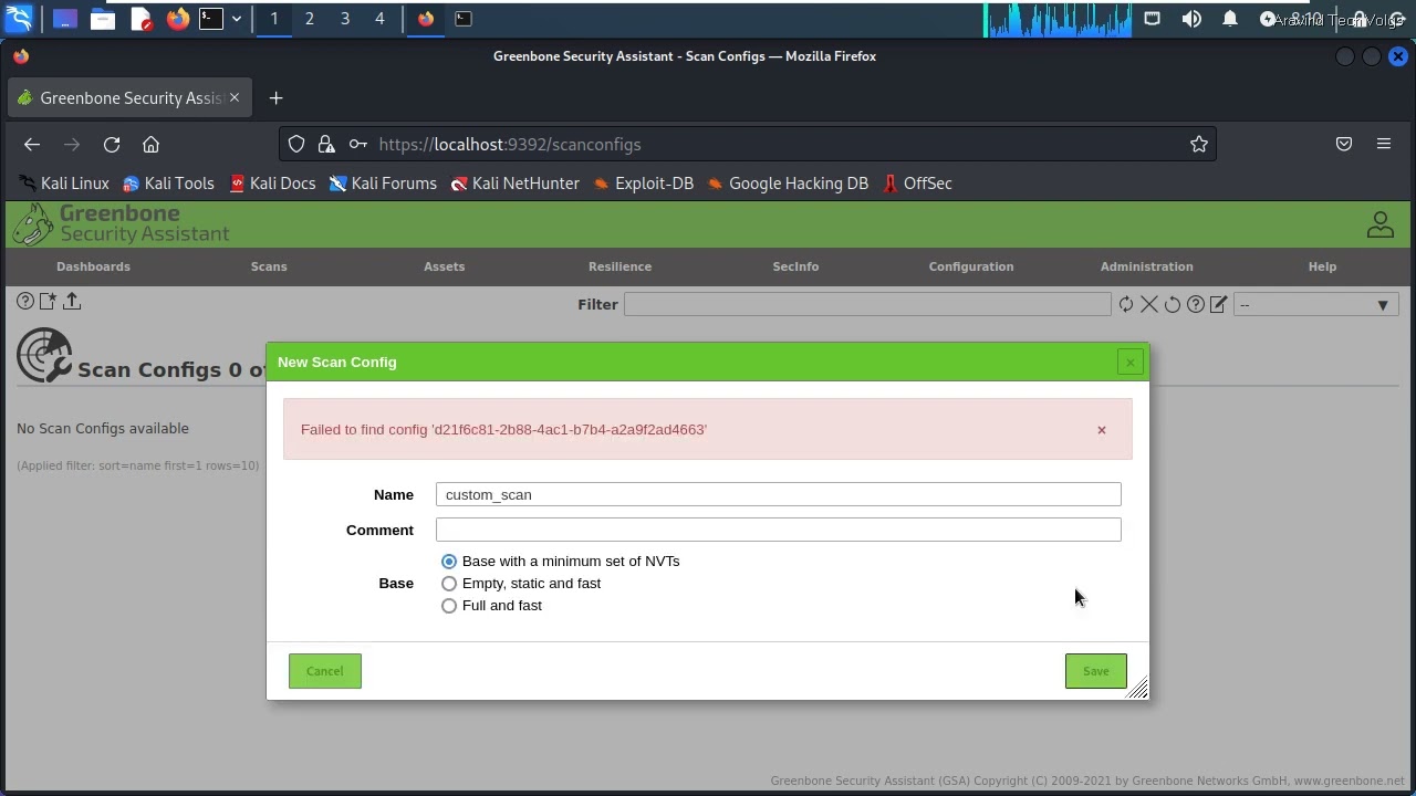How To Configure New Scan Config In Openvas Tool In Kali Linux Youtube