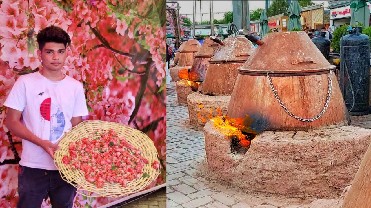 900kg Rose Oil Extraction with Very large boilers! Iran street food ...