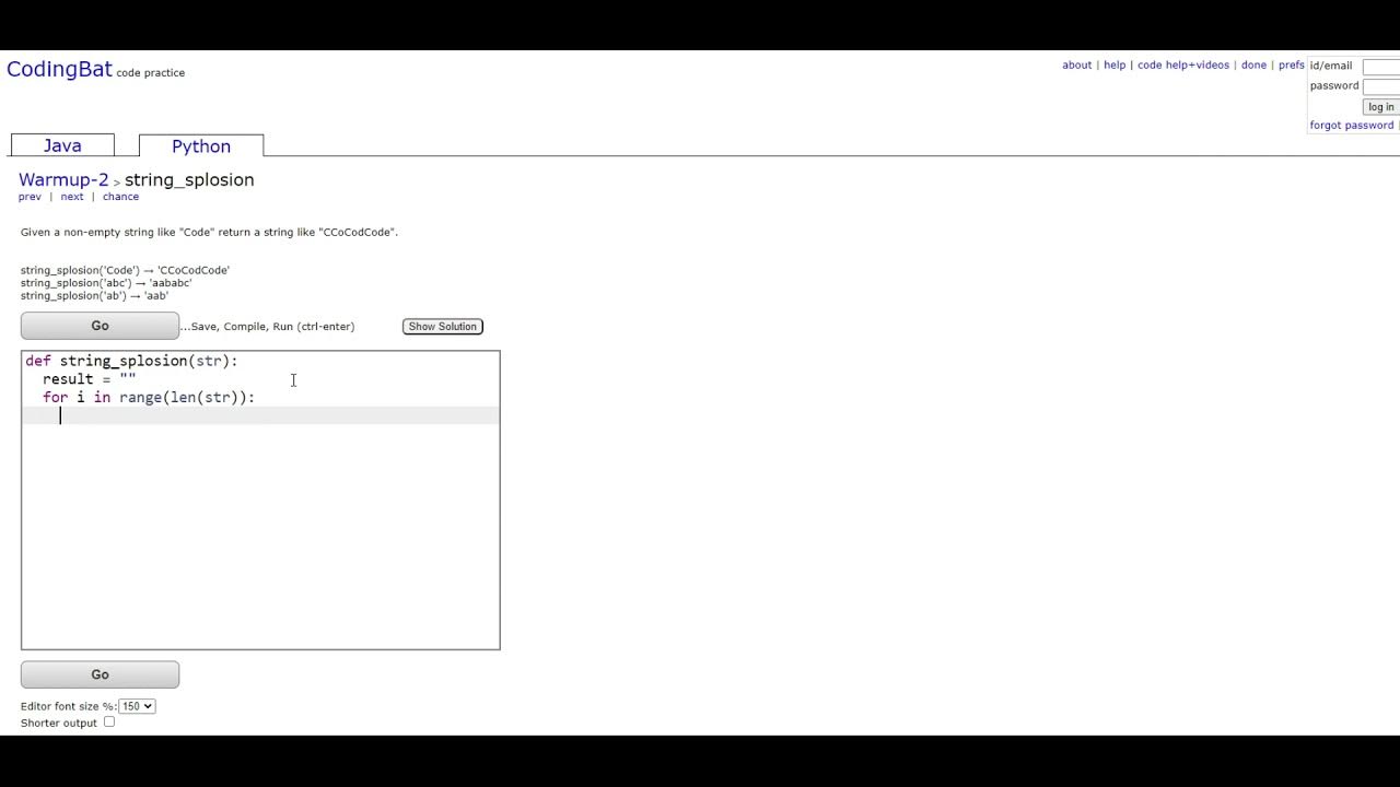 Warmup-2 (string_splosion) Python Tutorial || Codingbat.com - YouTube