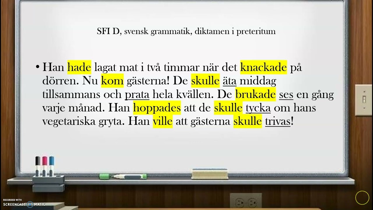 SFI D, svensk grammatik, Diktamen och uttal, preteritum - YouTube