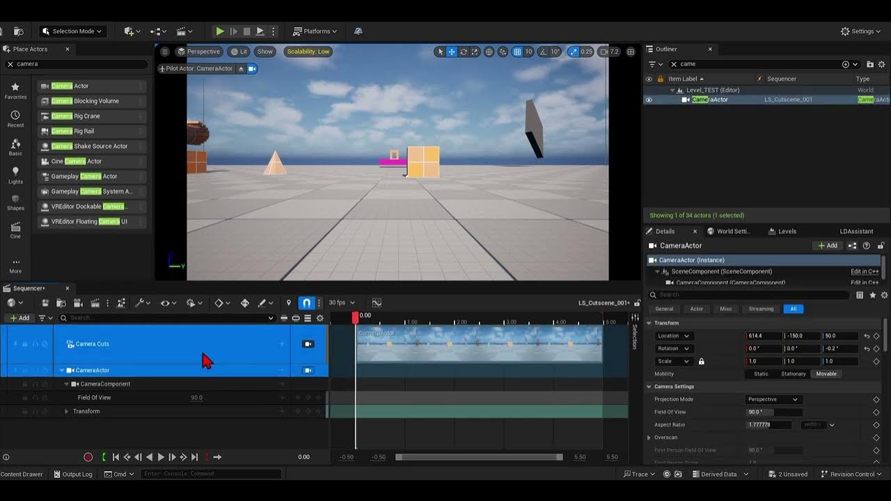 Cutscene How to add camra actor to level sequence = 2 ways - YouTube