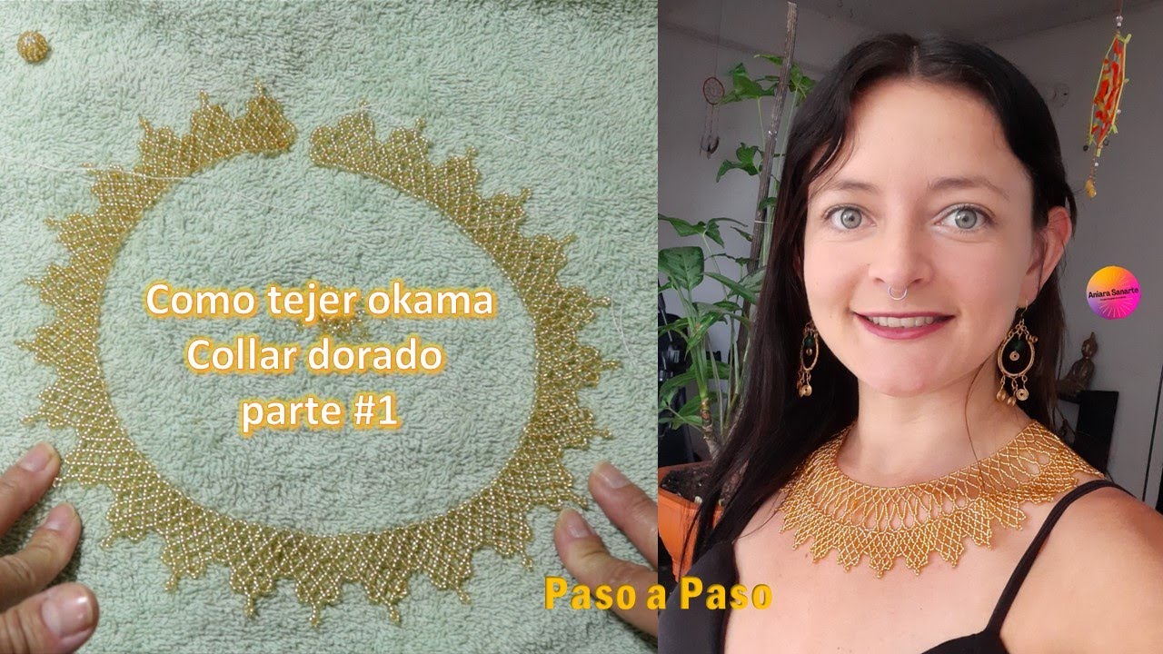 Collar dorado en mostacilla #1 Okama paso a paso (Aniara Sanarte) Chaquira checa - YouTube