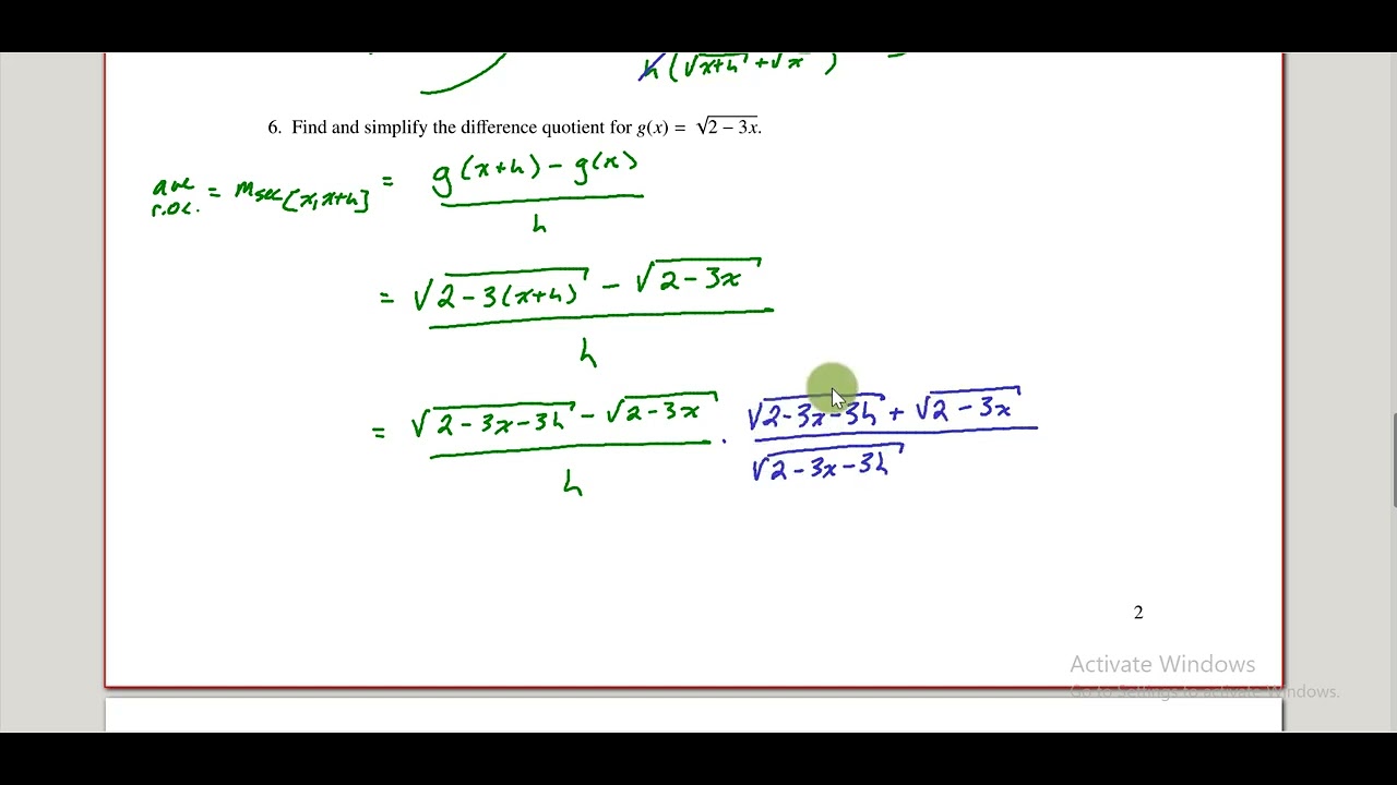 Difference Quotient for Radical functions Pt. 2 - YouTube