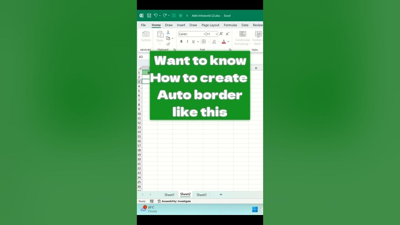 How to create Auto Borders in Excel | Formating #excel #exceltutorial #shorts #shortsfeed - YouTube