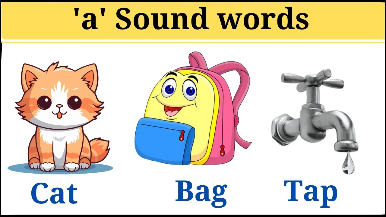 Vowels sound 'a' with pictures,a sound words, three letters words - YouTube