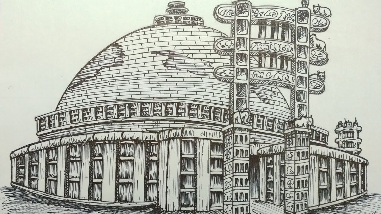 Pen Art / Monument Drawing with Pen Shading/ Easy Pen Art/step by step ...