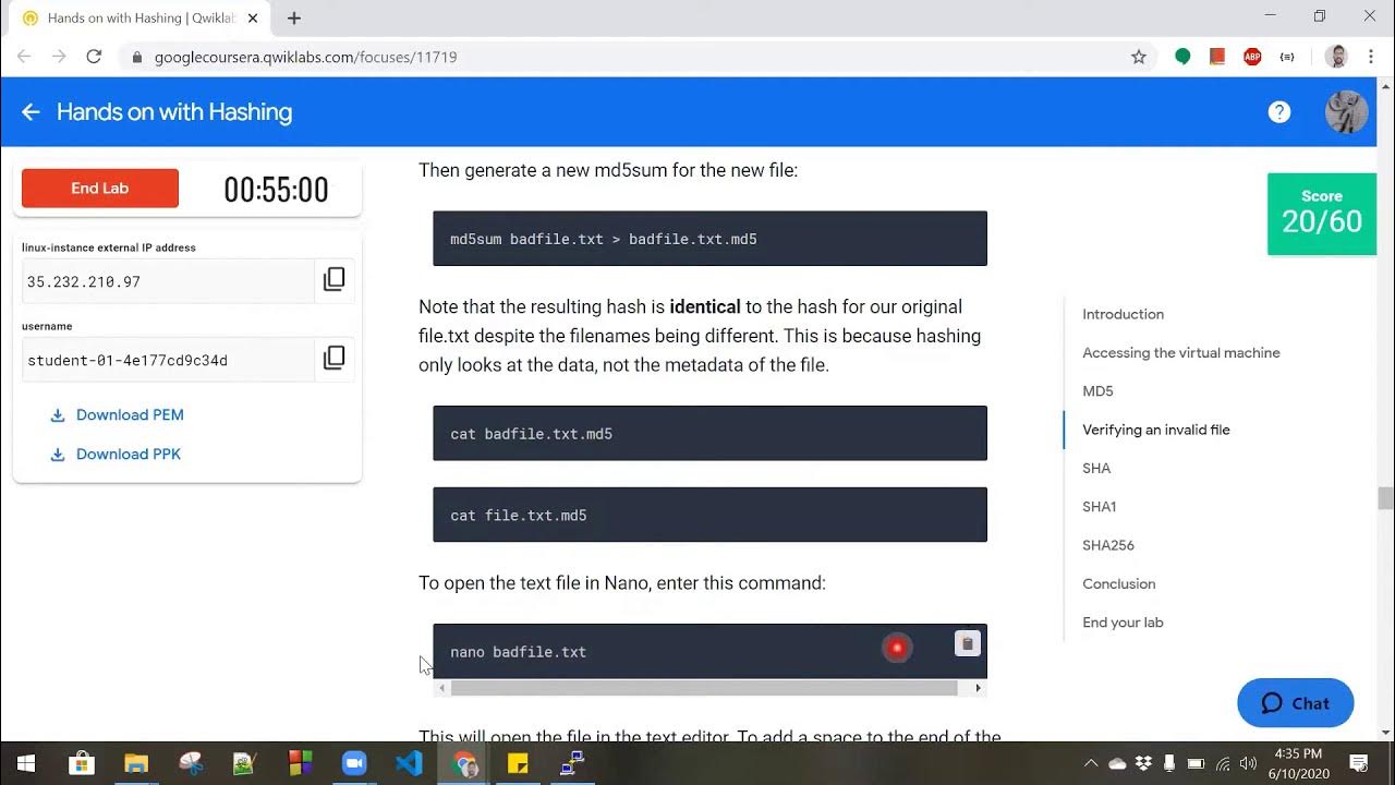 Hands on with Hashing | 100% Marks | Network Security | QwikLabs | Coursera - YouTube