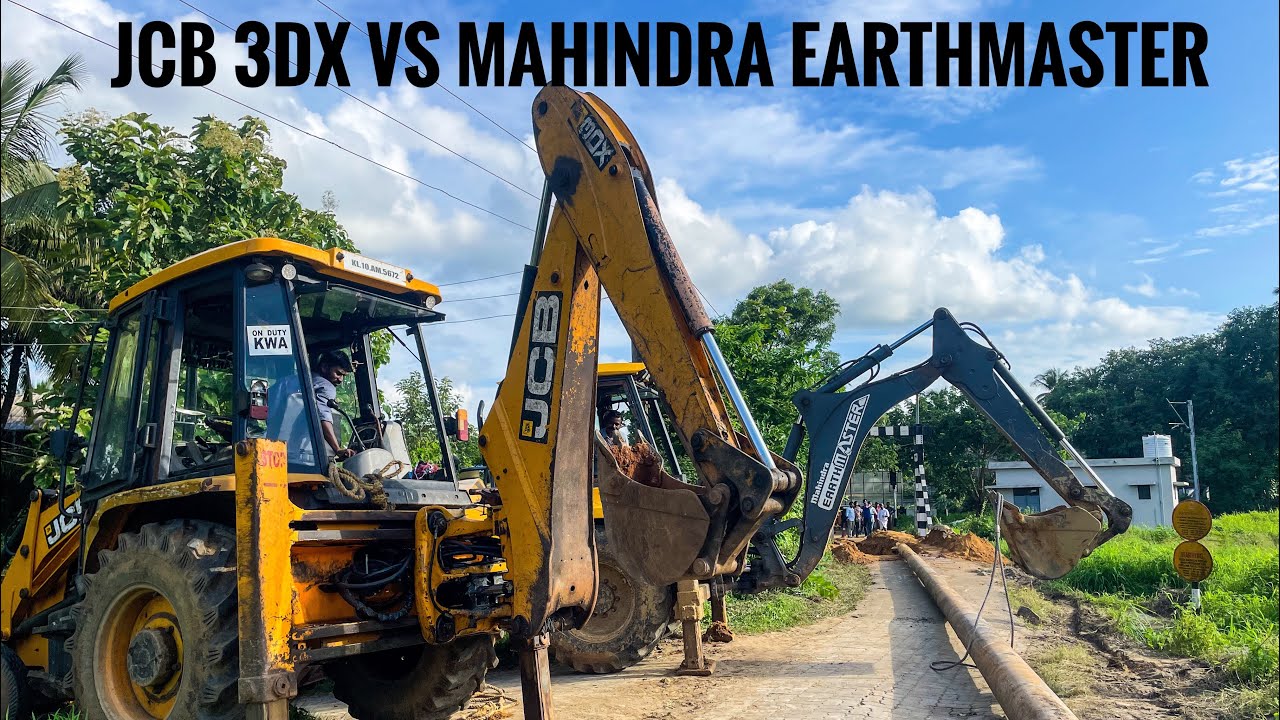 Jcb 3dx and mahindra earthmaster on pipeline duty - YouTube