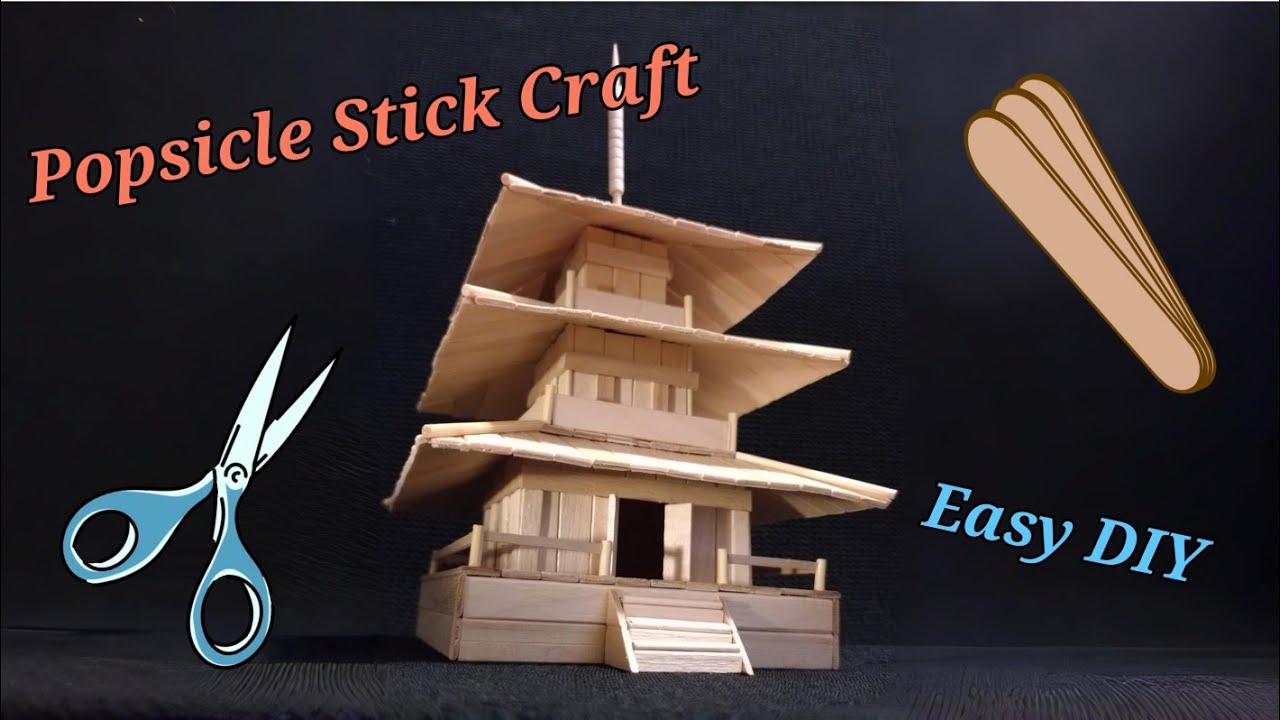 Easy Craft | Popsicle Stick | Japanese style temple - YouTube
