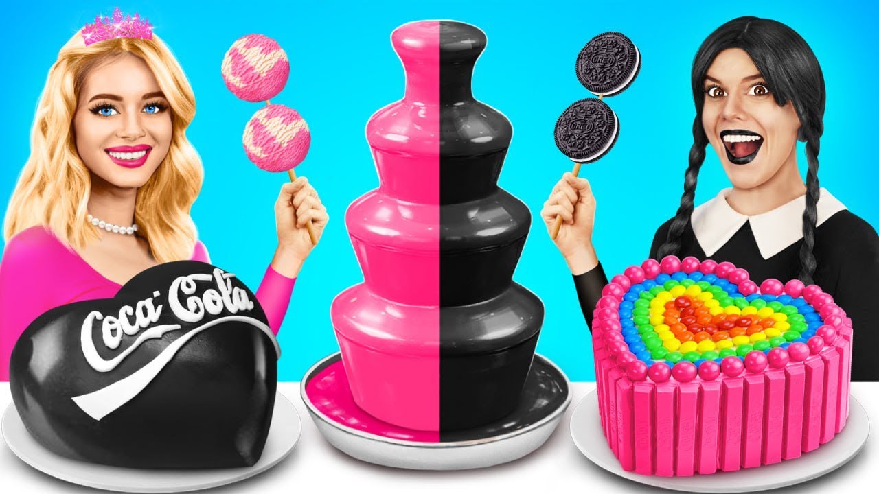 Wednesday vs Barbie Cooking Challenge | Pink vs Black Food Challenge by ...