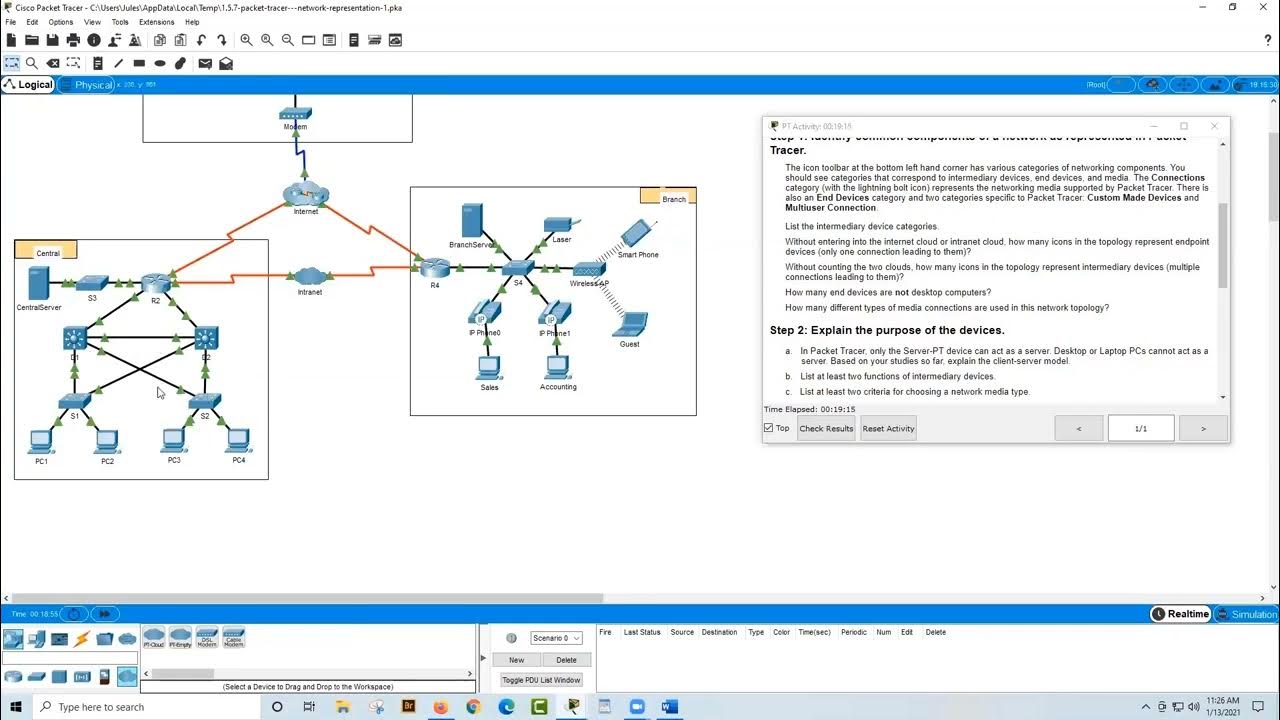 NetAcad ITN Packet Tracer 1.5.5 Network Representation - YouTube