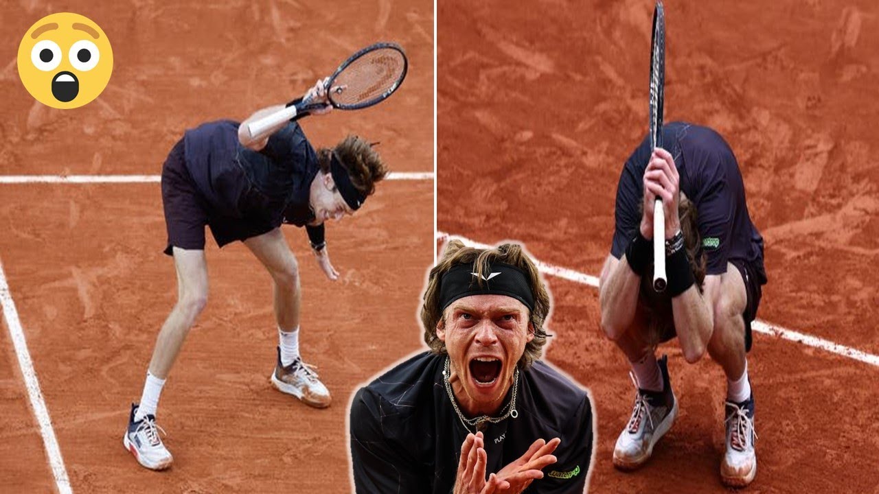 Andrey Rublev Aggressive Smashes Racquet & Kicks Floor vs Matteo ...