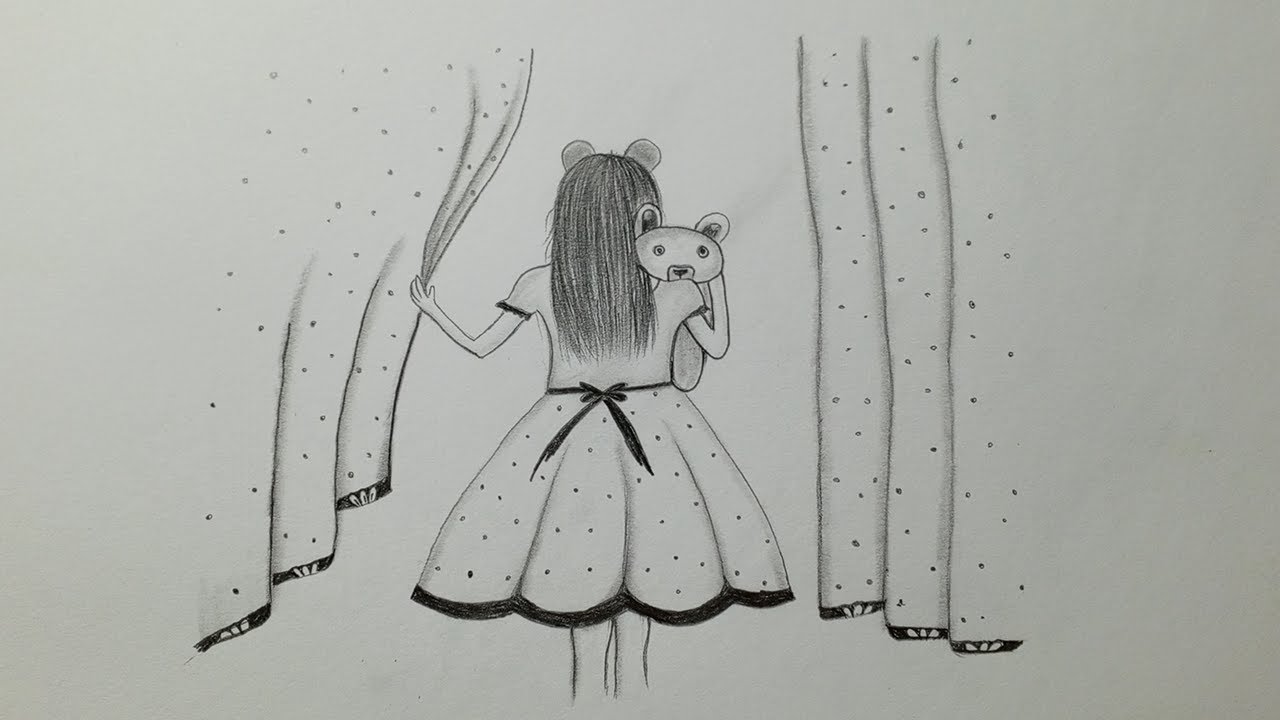 cute girl backside drawings | alone girl backside sketch | how to draw ...