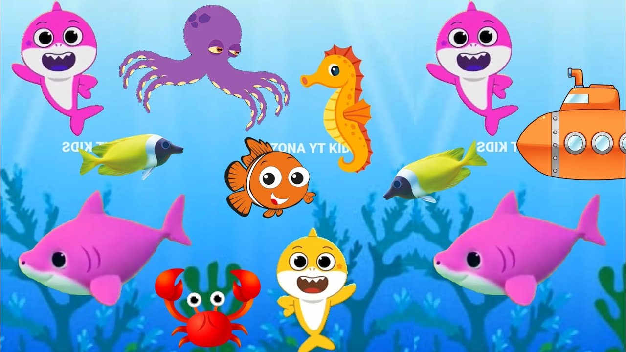 Baby Shark kids dancing at Ocean with Dolphin octopus colors fish, Baby ...