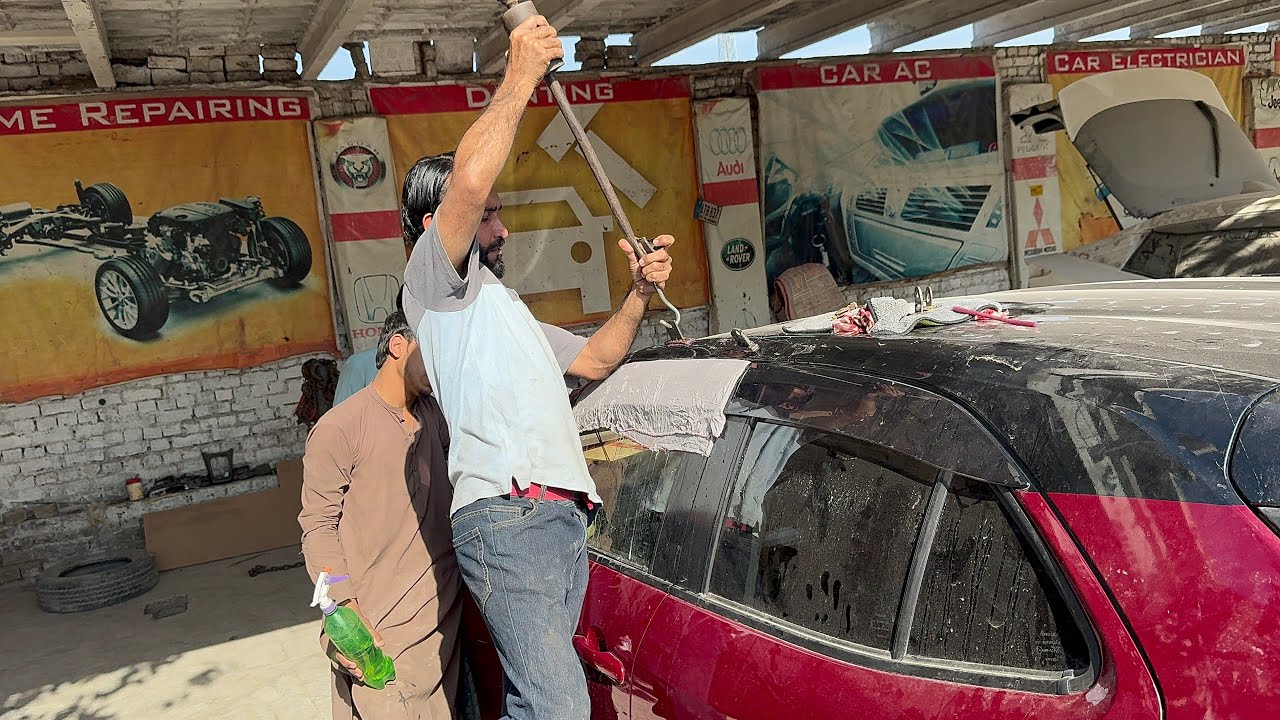 Repair Toyota Yaris damage pillar without holes and cutting ...