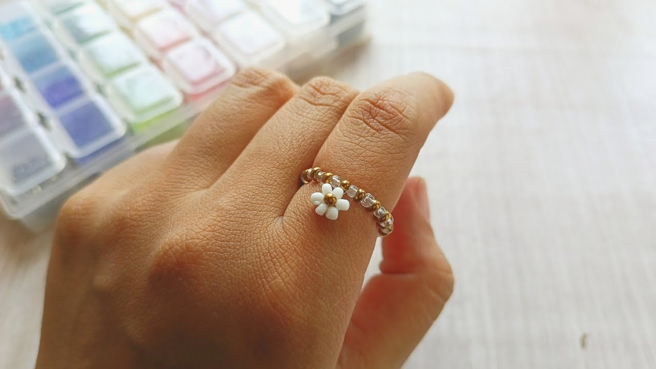 Cincin manik bunga daisy | Daisy flower beads ring - YouTube