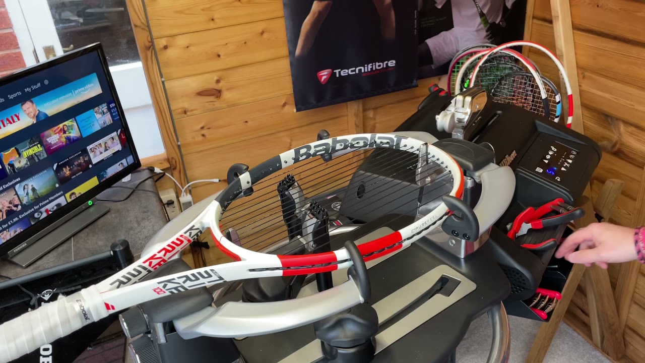 Babolat Pure Strike 100 tennis racket stringing with RPM Blast - YouTube