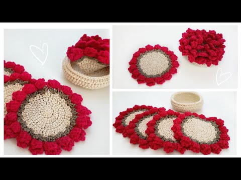 Вяжем крючком корзинку с салфетками❤️🎀Подставка под горячее/салфетка с цветочной обвязкой🌺 Crochet 💞
