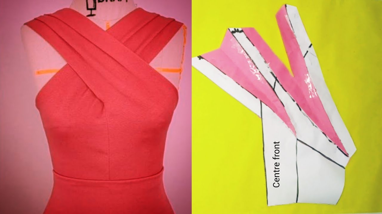 how to cut a draped Criss cross neckline top, front and back details.# ...