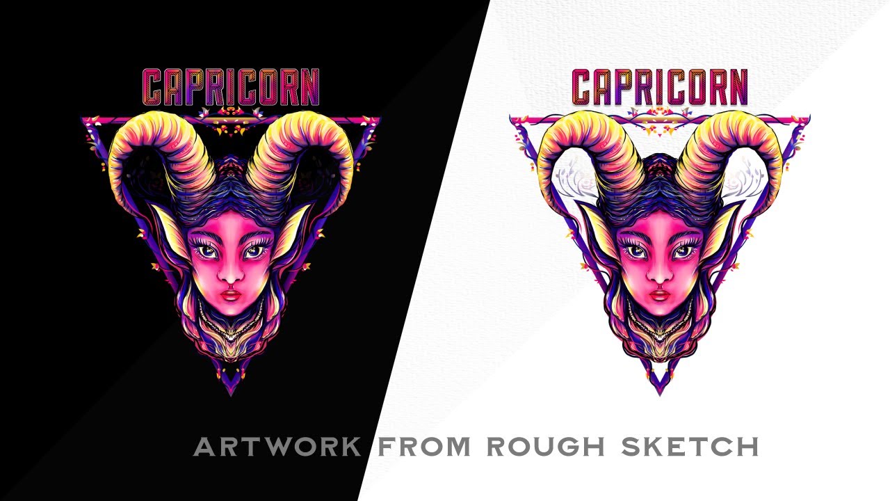 Capricorn artwork in photoshop tutorial from sketch - YouTube
