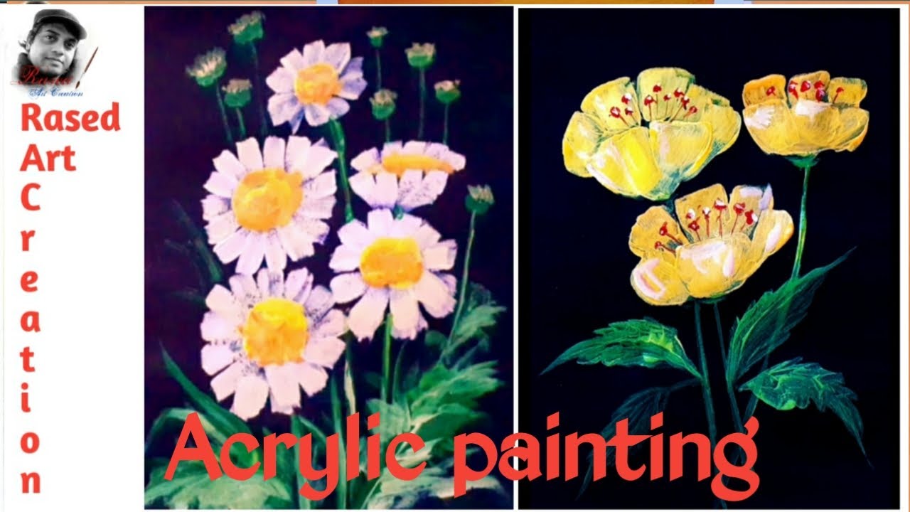 Flower painting tutorial easy with acrylic colour step by step for ...