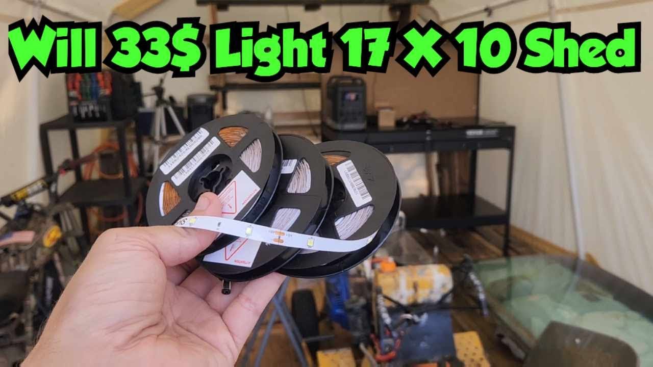 Off Grid Shed LED Strip Light Test 50ft Dimmable Kit - YouTube