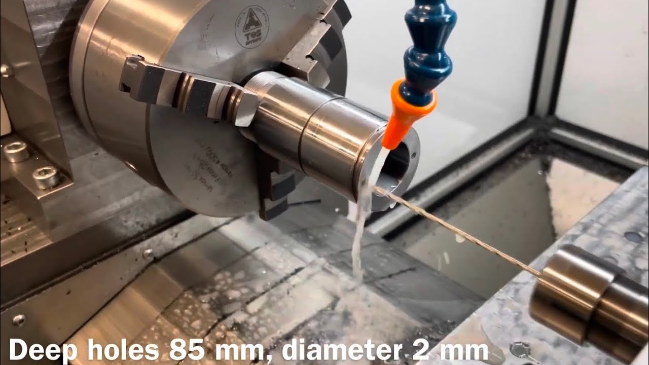 Drilling deep holes on a DynaTurn 102 CNC lathe - YouTube