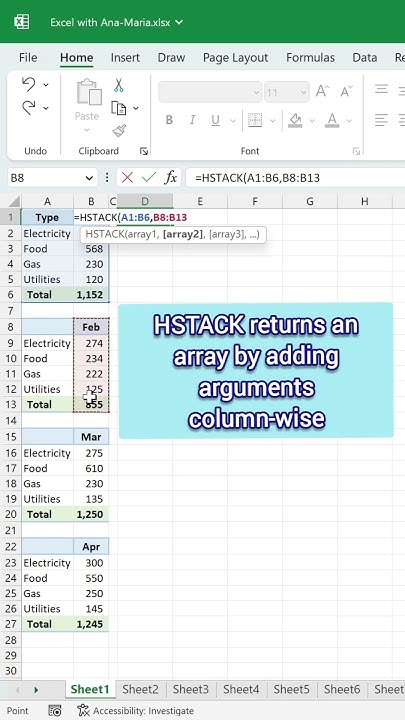 How to combine multiple tables using HSTACK function #excel #exceltips #shorts - YouTube