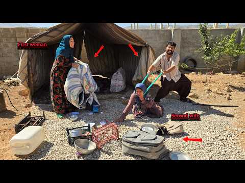 The husband became angry because of his second wife's tensions and destroyed his house.
