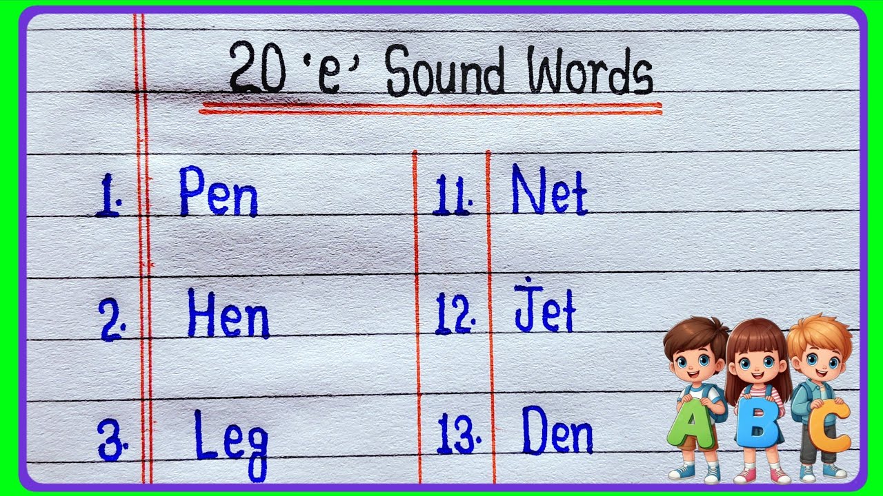20 E Sound Words || 'E' Sound Words || 20 Vovel Sound Words || E Sound ...
