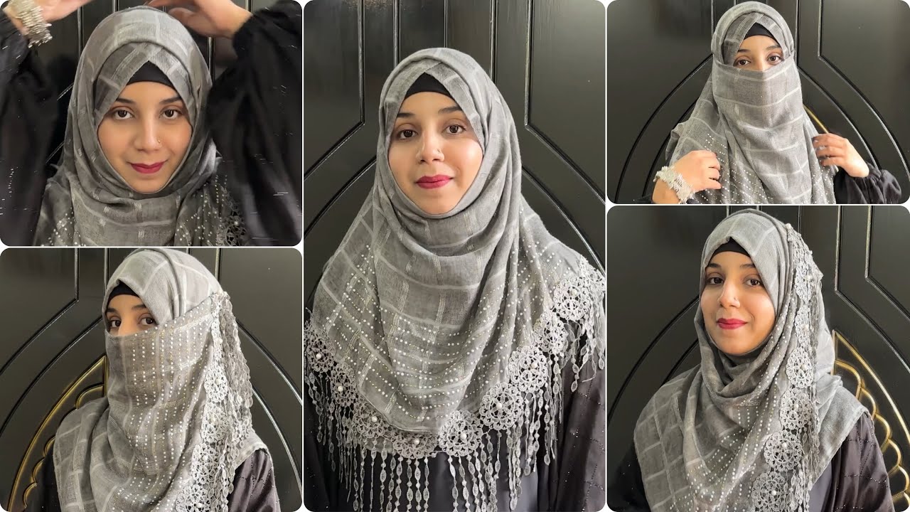2 different hijab with niqab styles || one sided border hijab style ...