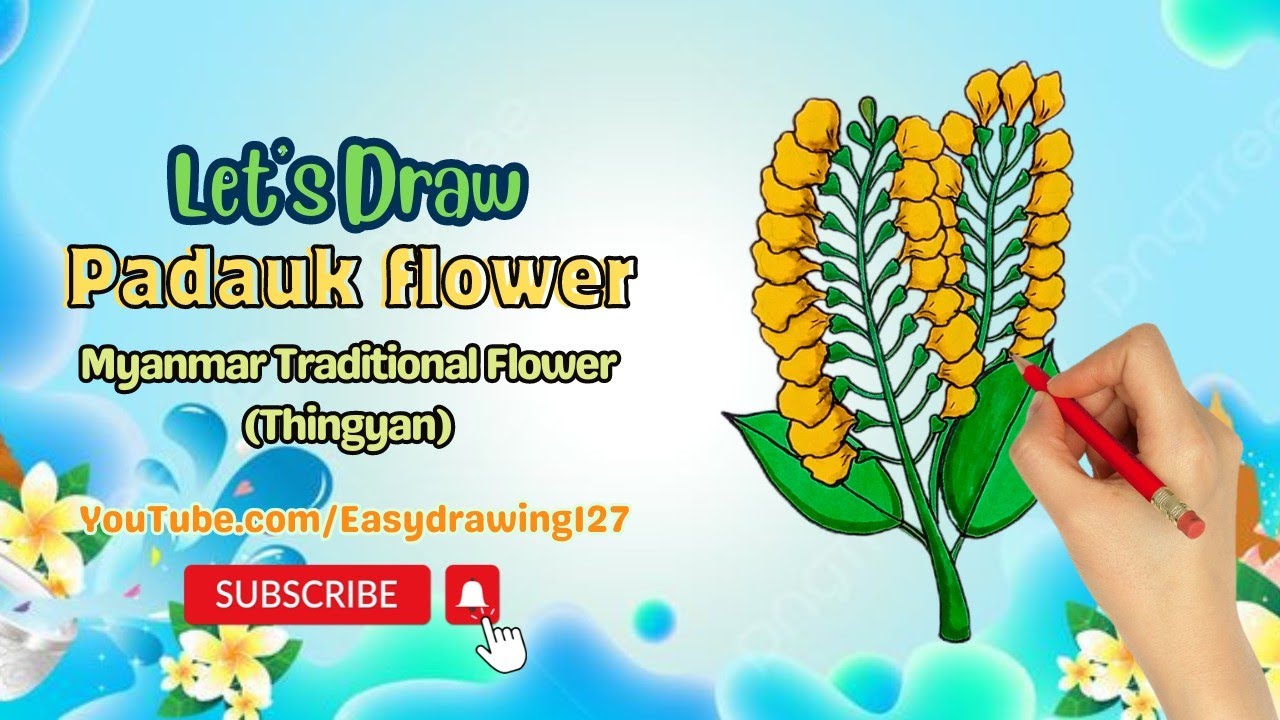 How to draw Padauk flower| Myanmar Traditional Flower for Thingyan ...
