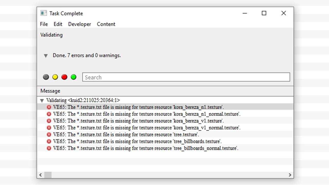Исправление ошибки "VE65: The *.texture.txt file is missing for texture ...