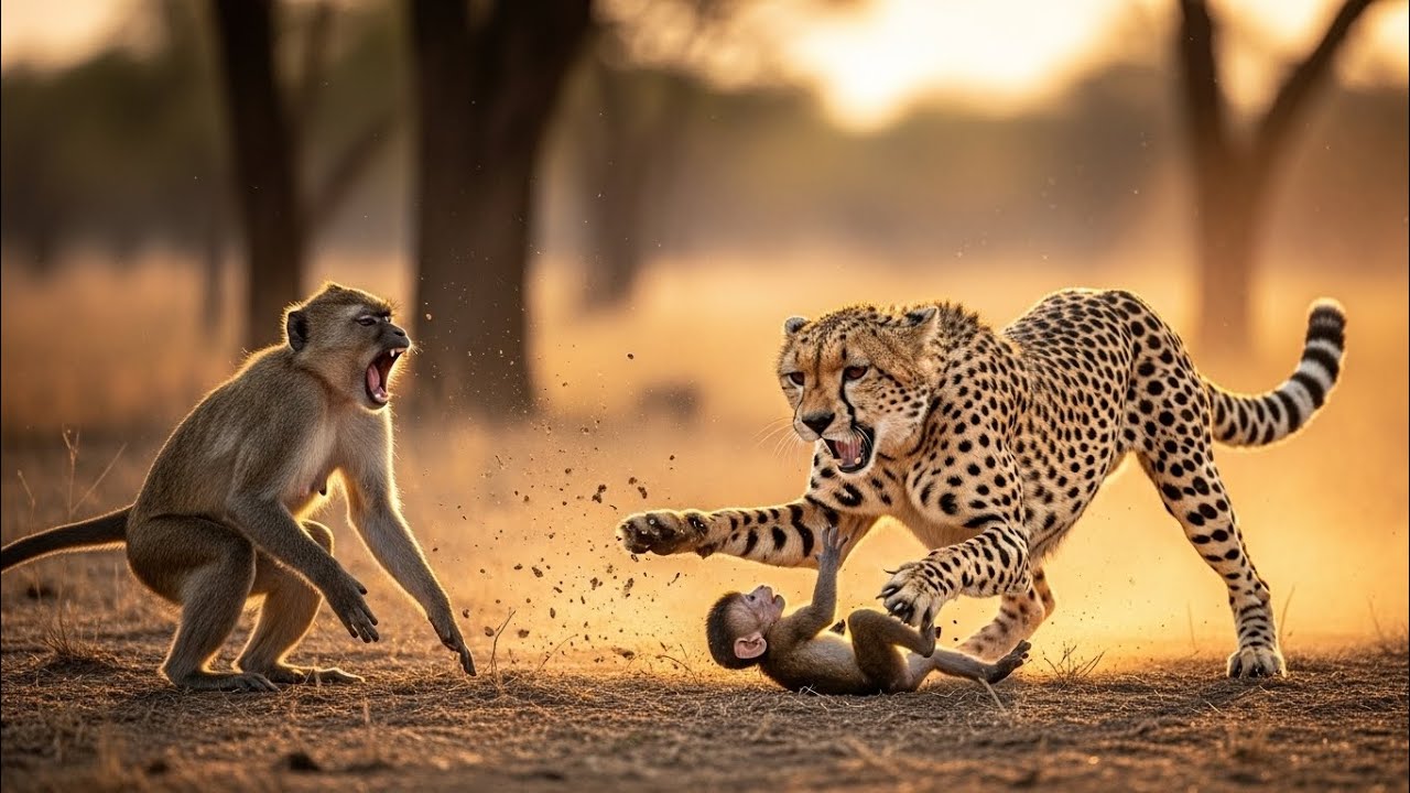 Cheetah Attacks Baby Monkey — Mother’s Desperate Chase in the Wild ...
