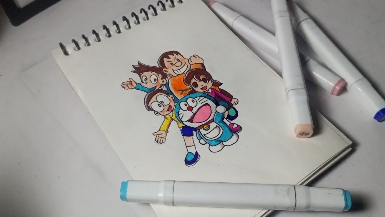 Doraemon group drawing | how to draw Doraemon #drawing #doraemon - YouTube
