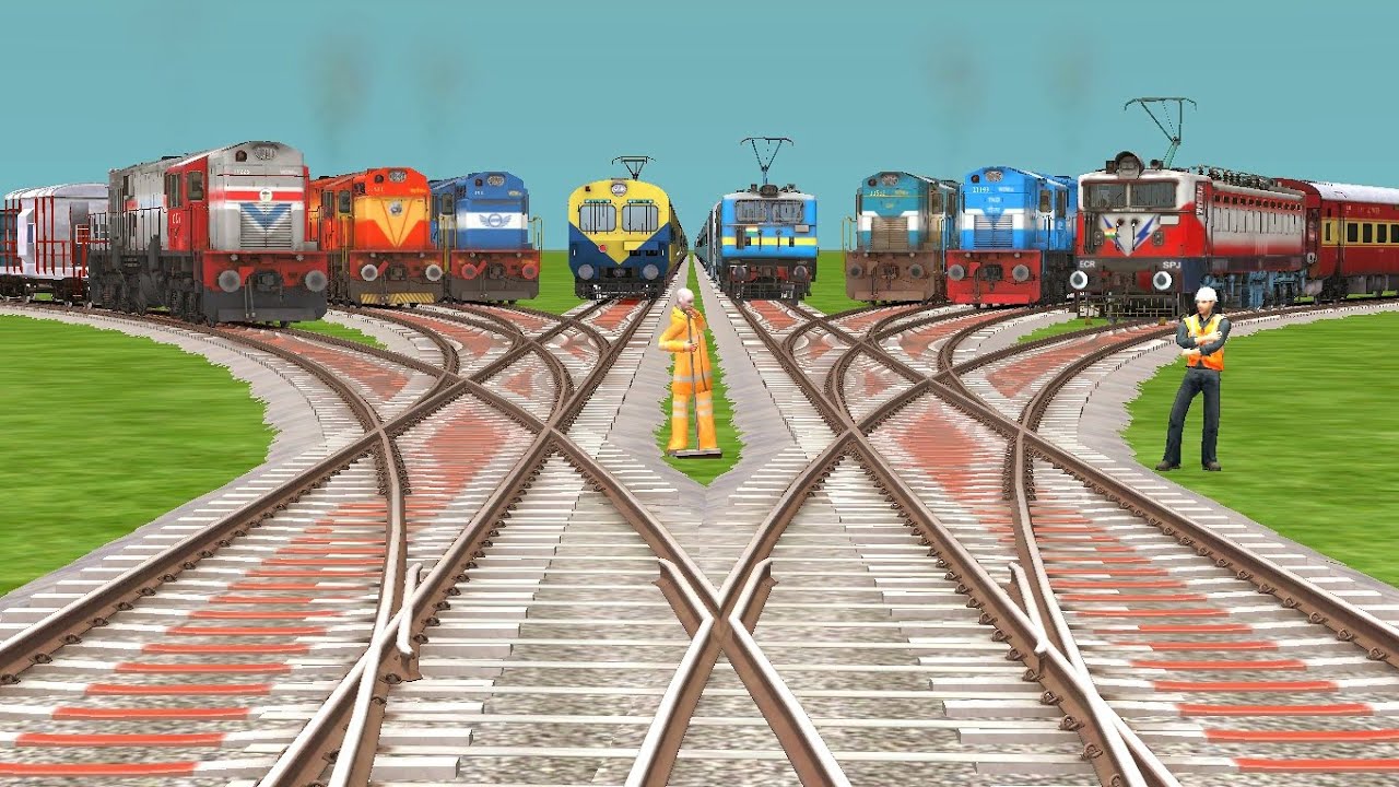(VIII) TRAINS CROSSING AT CURVED BRANCHED RAILROAD TRACKS | real trains ...