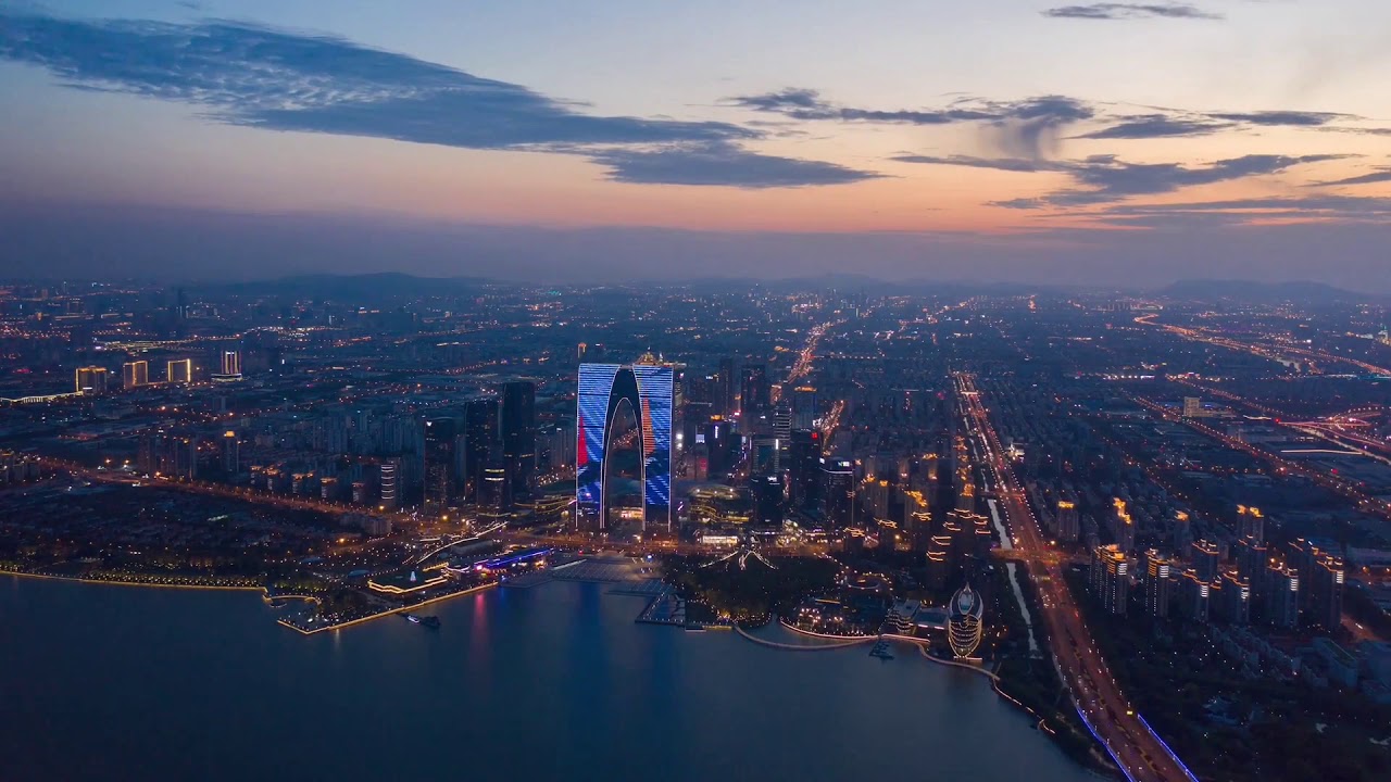 Time-lapse aerial photography in Suzhou, Suzhou skyline, Suzhou East ...