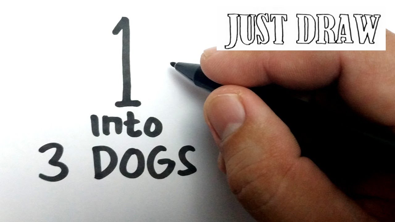VERY EASY , How to turn number 1 into 3 dog cartoon / how to draw dog ...