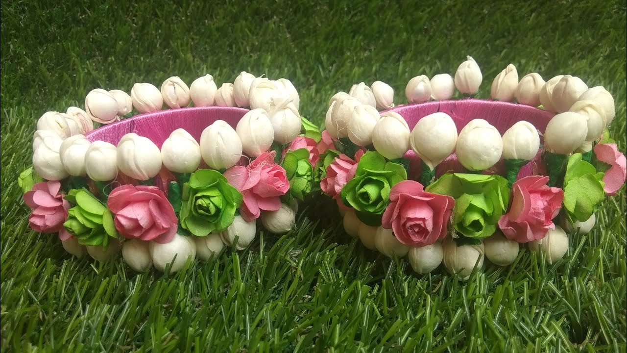 How to make beautiful bangles vd paper flowers and mongra buds - YouTube