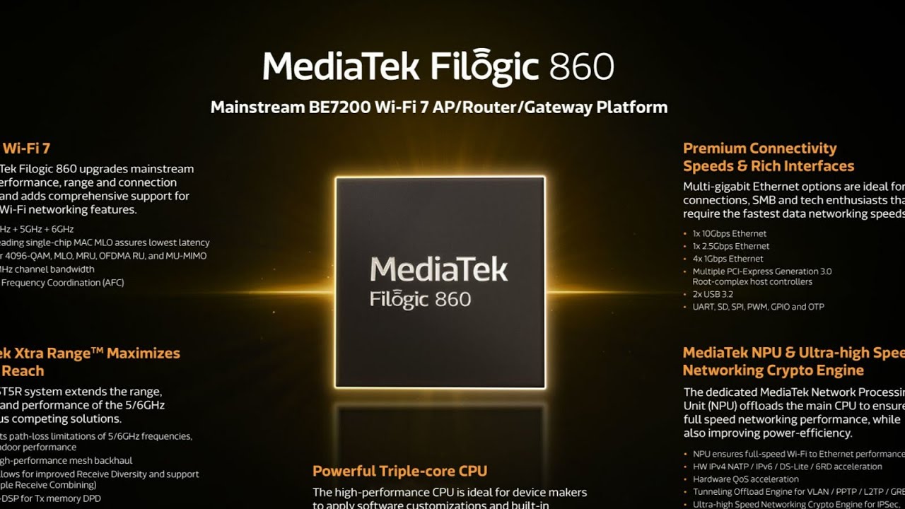 联发科次顶配芯片MT7988D Filogic 860 跑分 测速 测温度 锐捷BE72Pro - YouTube