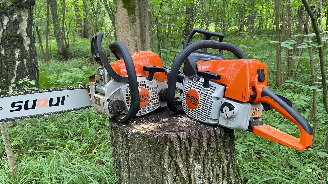 Бензопилы SURUI CS320 vs SURUI CS460. Испытания в лесу, прожарка по ...