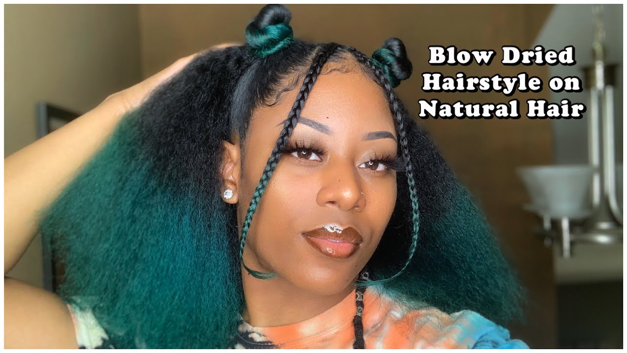 Bantu Space Buns w/ Braided Tendrils | Blow Dried Natural Hairstyle ...