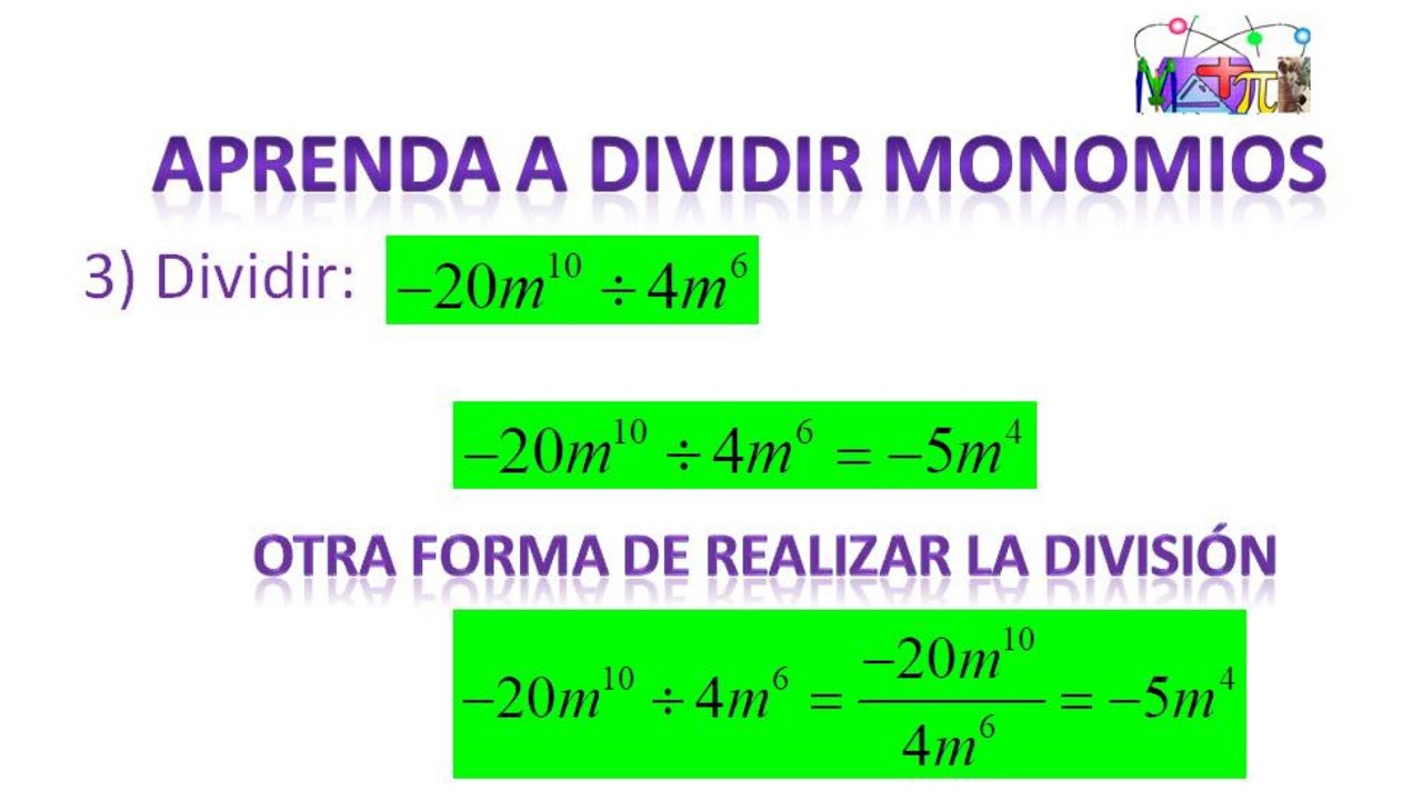 DIVISIÓN DE MONOMIO FÁCIL PASO A PASO PARA PRINCIPIANTE - YouTube