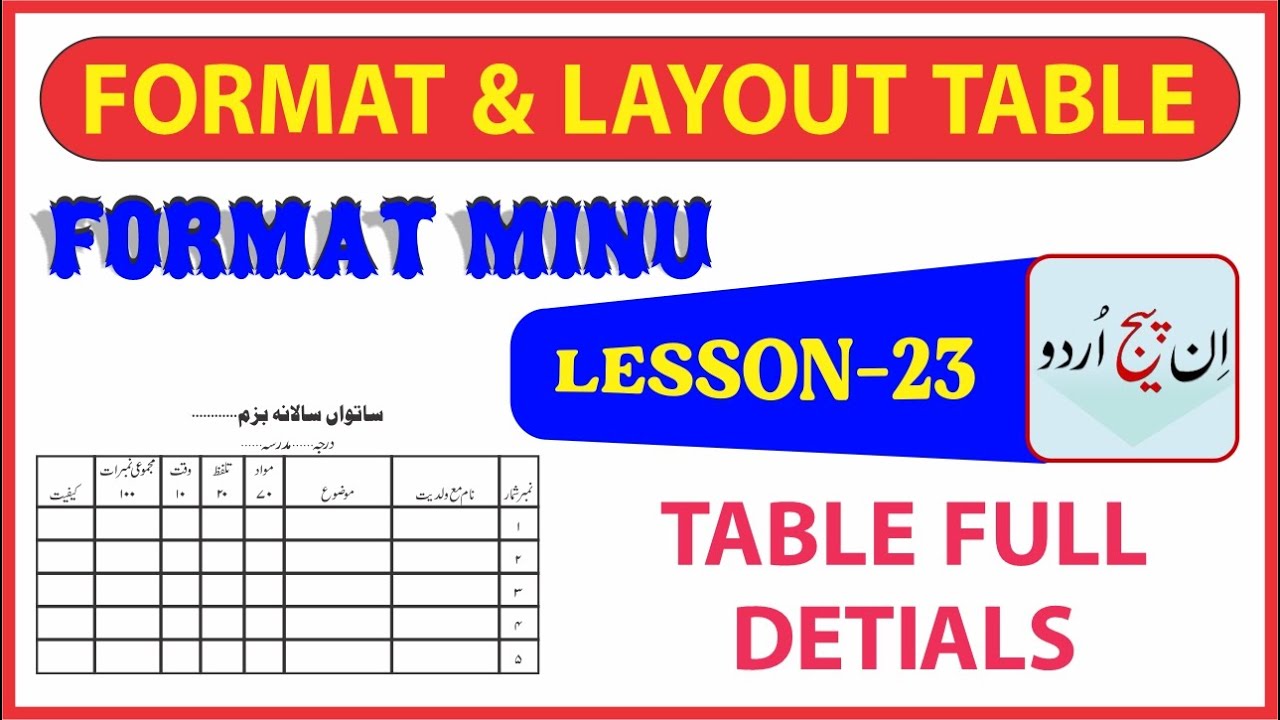 how to use table format and table layout command in inpage lesson-23 ...