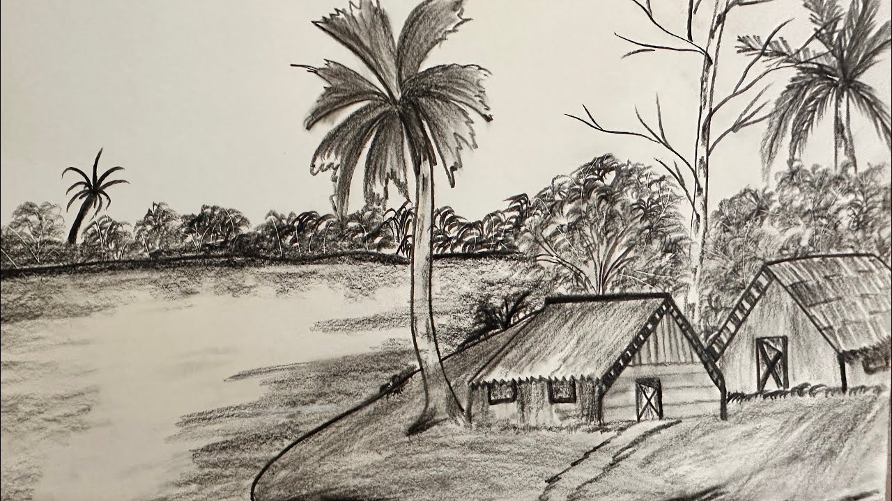 Drawing of a village scenario - step by step(1) - YouTube
